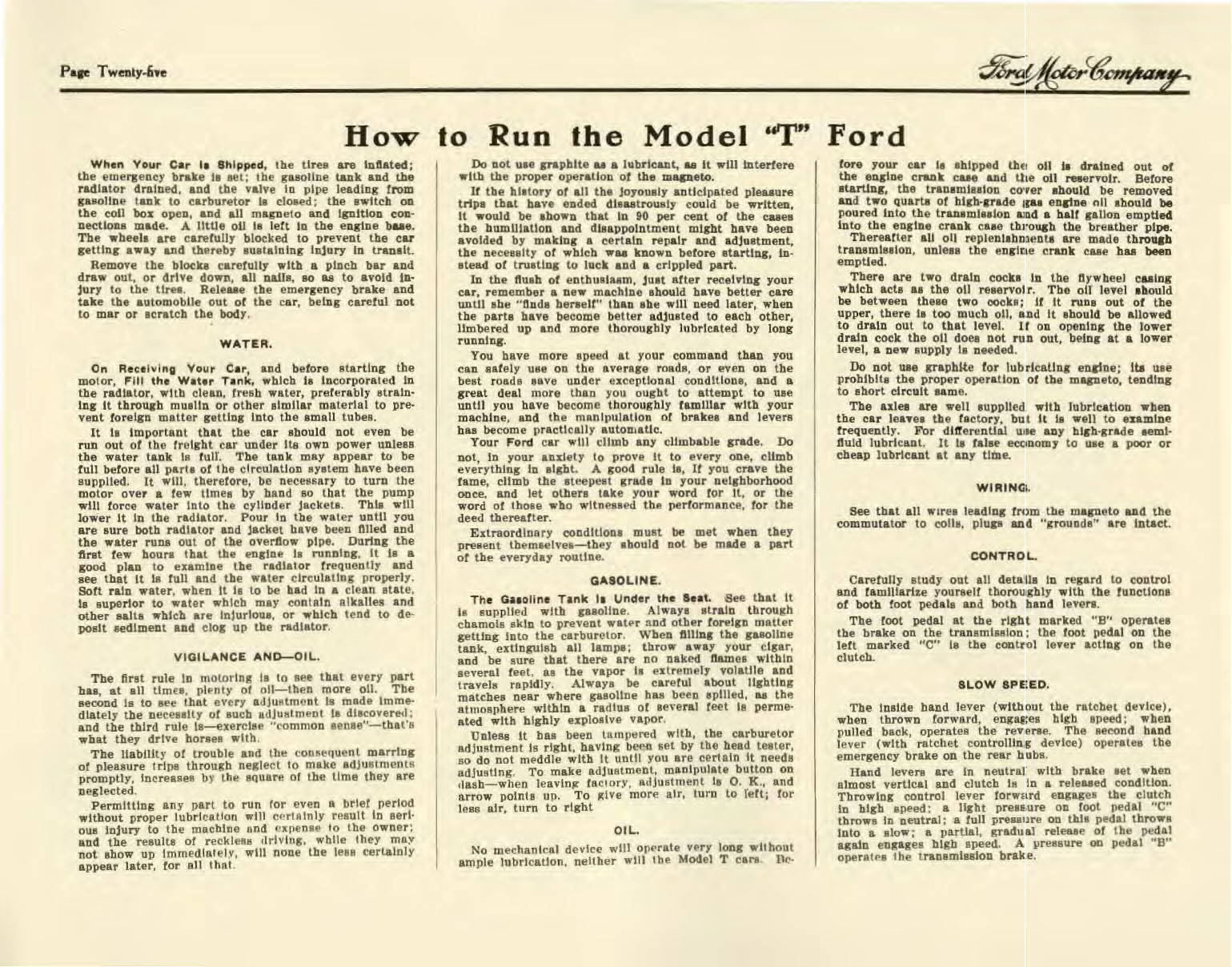 1909 Ford Model T Price List