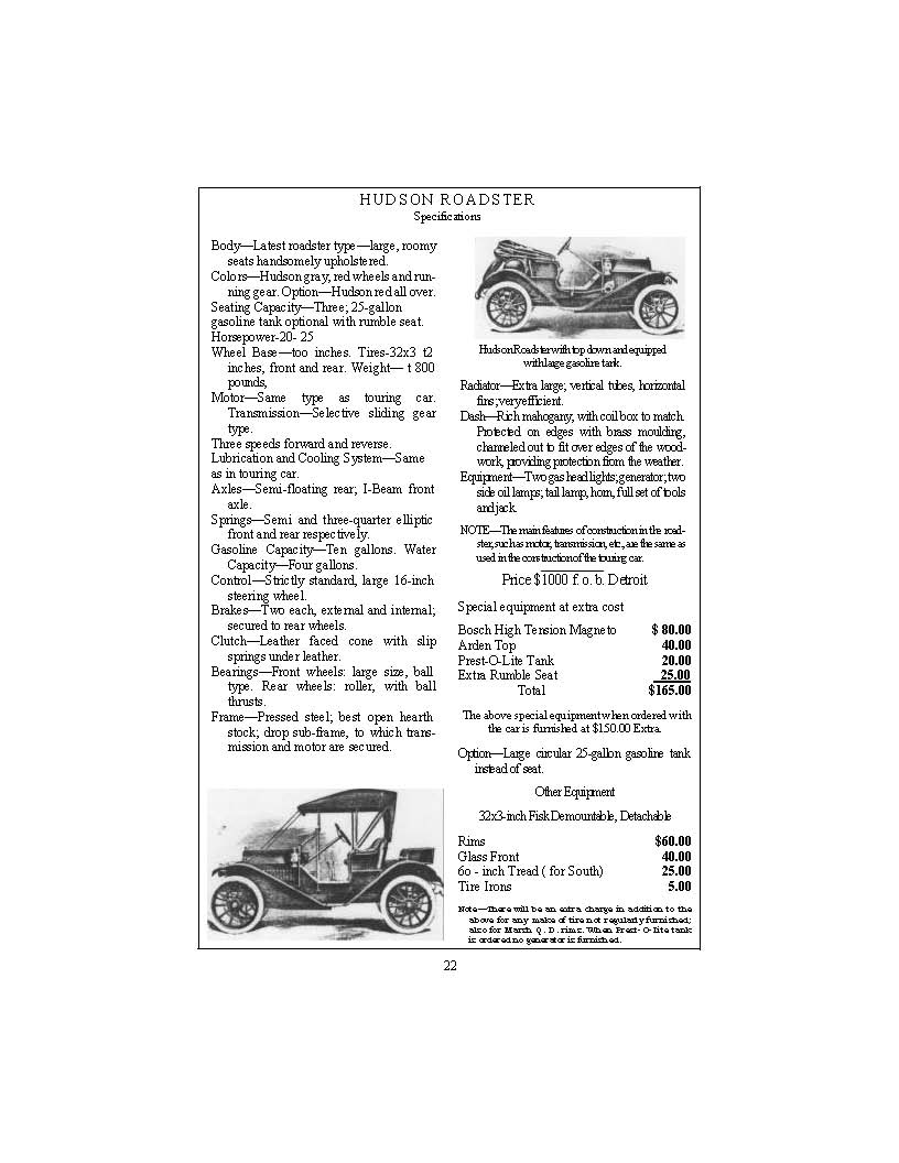 1910 Hudson Model 20 Roadster Brochure
