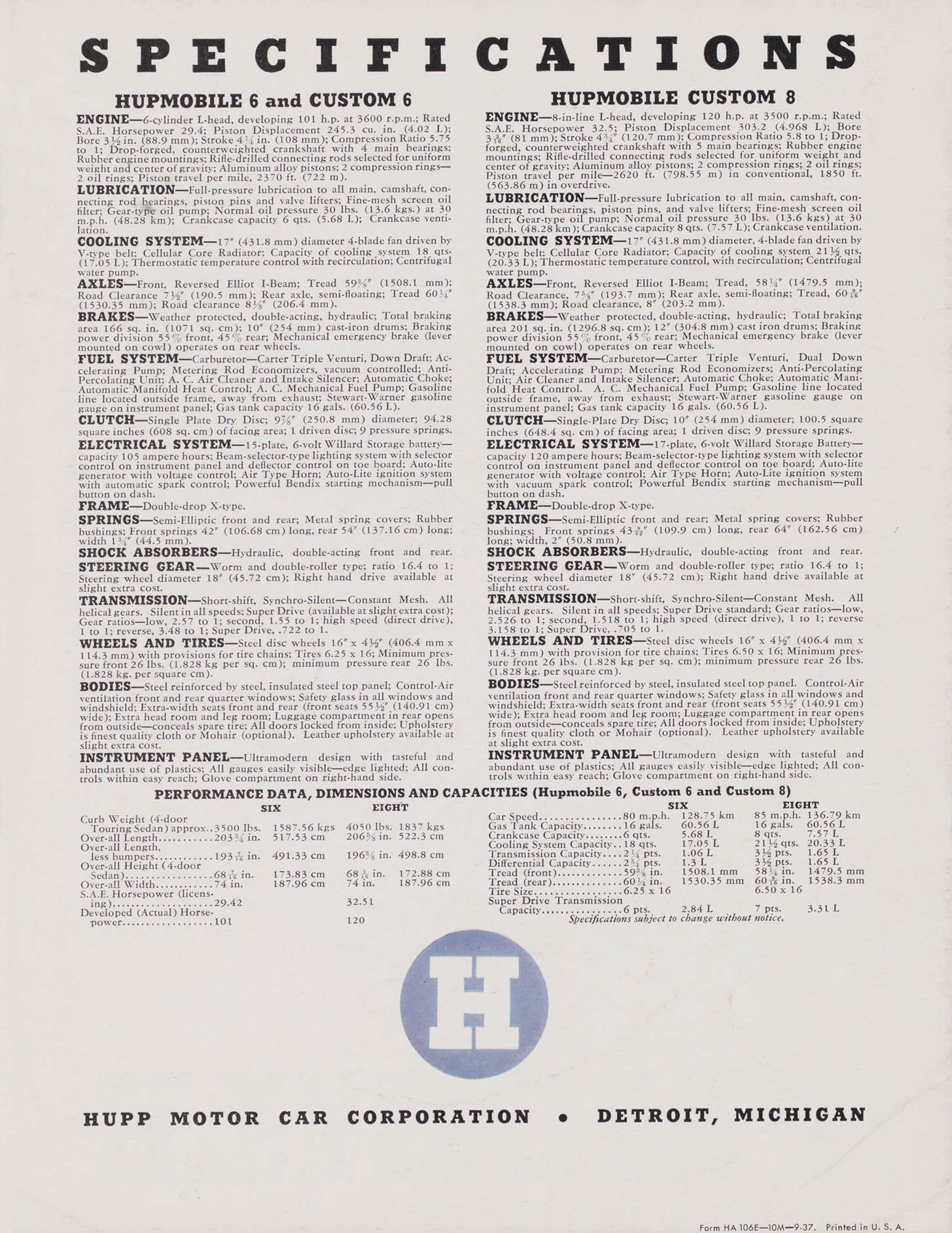 1938 Hupmobile Brochure